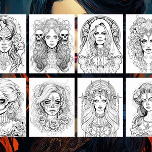152 Spooky Gothic Women Coloring Book: Horror Halloween (printable PDF ...