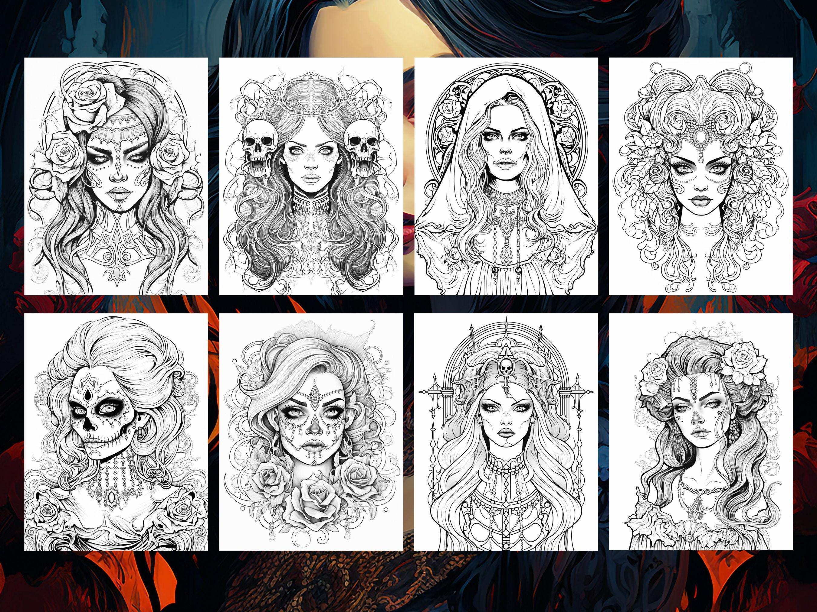 152 Spooky Gothic Women Coloring Book: Horror Halloween (printable PDF ...