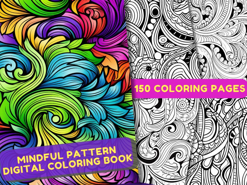 150 Mindful Pattern Coloring Pages: Calming Grayscale Designs ...