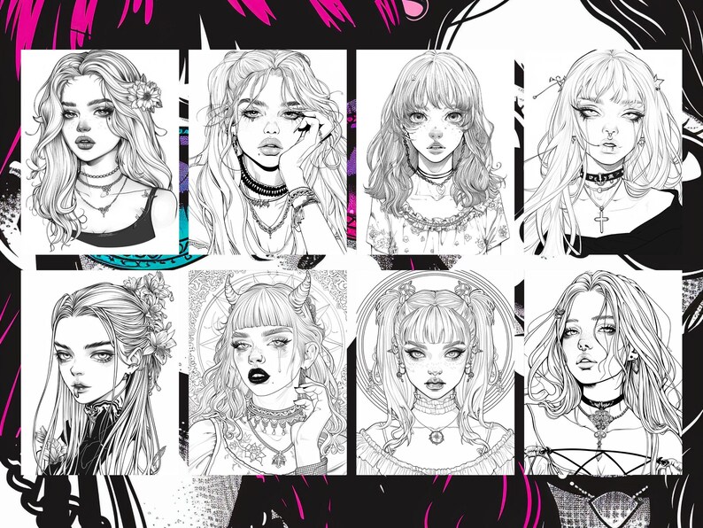 150 Anime Goth Girl Coloring Book: Dark Fantasy (printable PDF) - Etsy