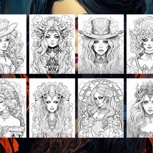 152 Spooky Gothic Women Coloring Book: Horror Halloween (printable PDF ...