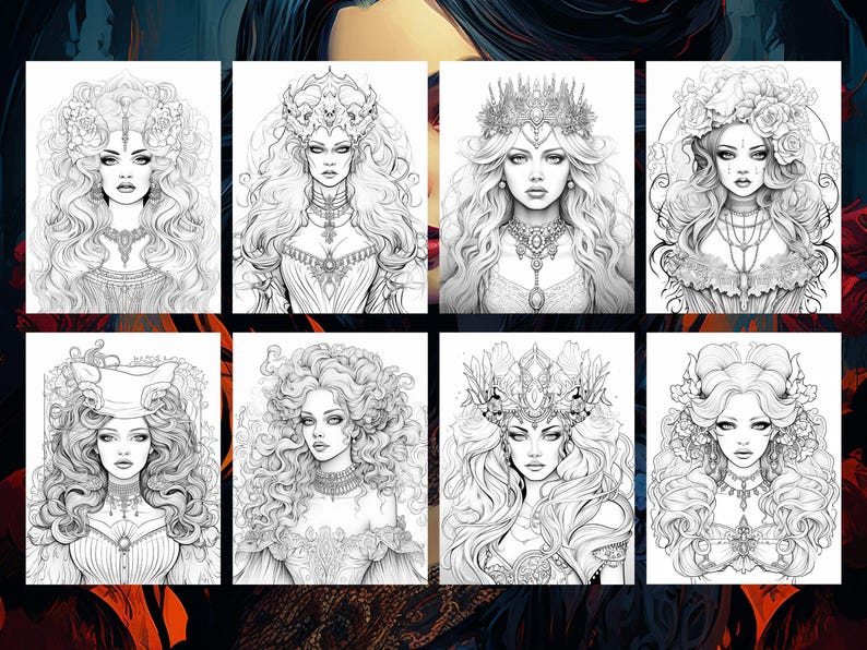 152 Spooky Gothic Women Coloring Book: Horror Halloween (printable PDF ...