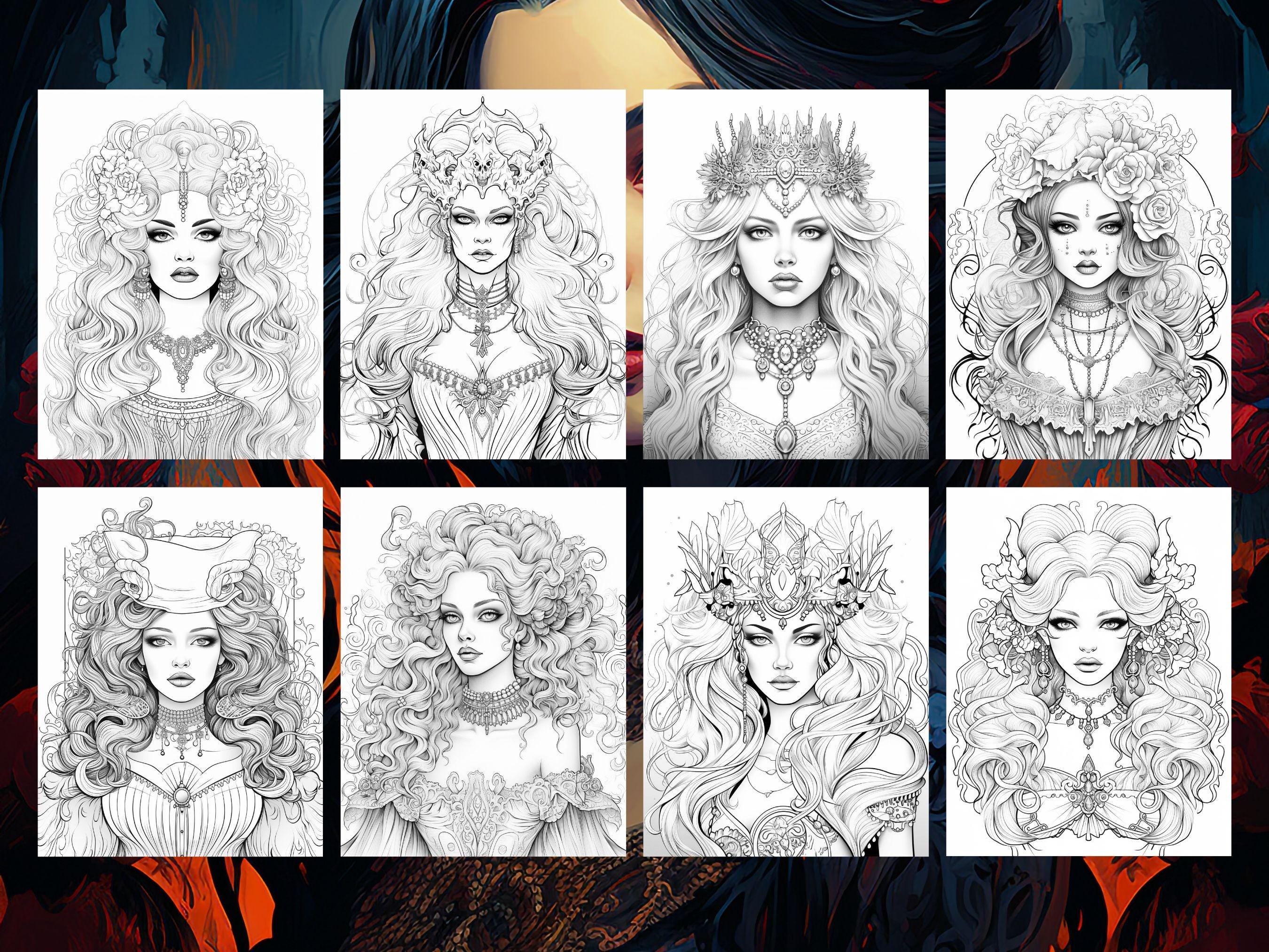 152 Spooky Gothic Women Coloring Book: Horror Halloween (printable PDF ...