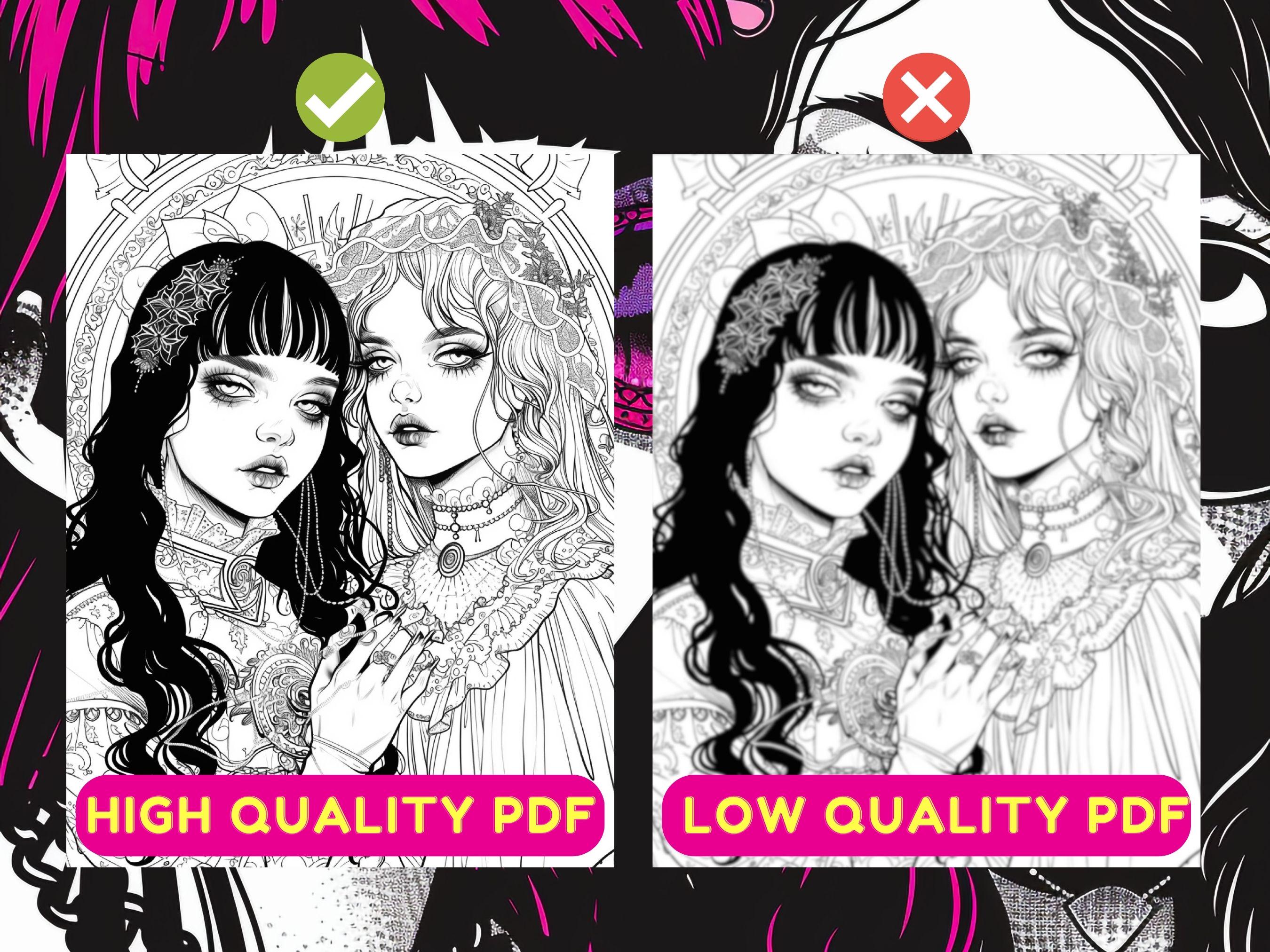 150 Anime Goth Girl Coloring Book: Dark Fantasy (printable PDF) - Etsy