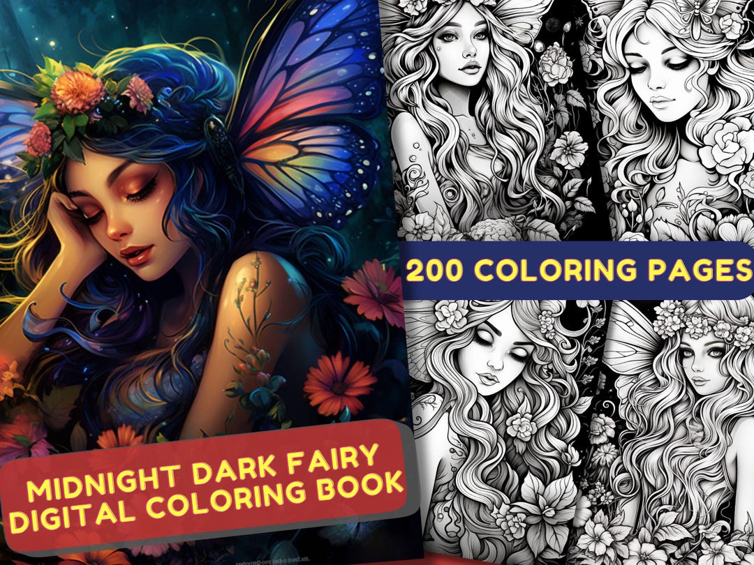 200 Dark Fairy Coloring Pages: Fantasy Horror Grayscale (printable PDF ...