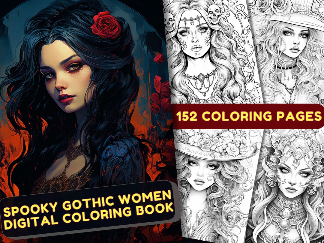 152 Spooky Gothic Women Coloring Book: Horror Halloween (printable PDF ...
