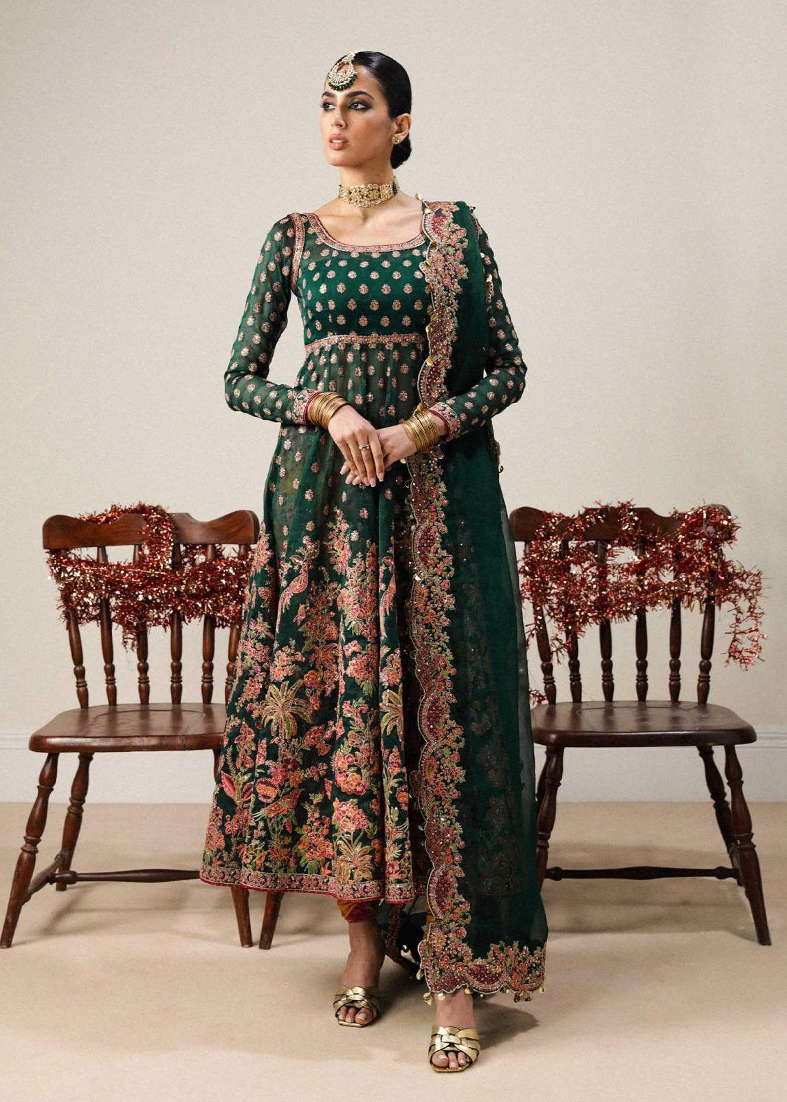 Embroidered Pakistani Wedding Dress: Green Organza Maxi Frock - Etsy