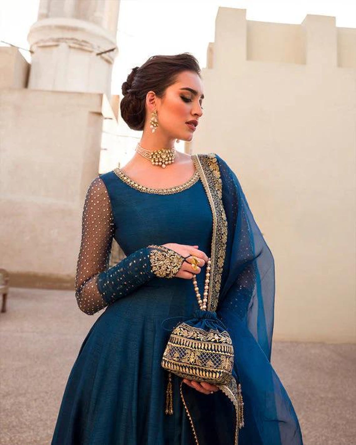 Embroidered Raw Silk Pakistani Maxi Dress: Wedding Formal Wear - Etsy