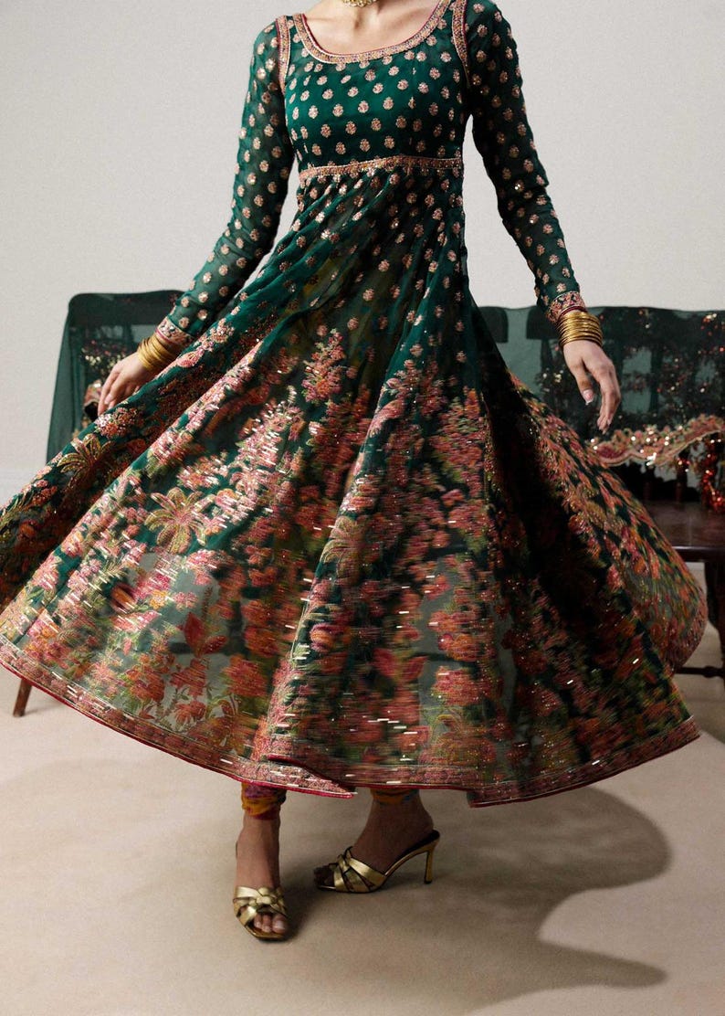 Embroidered Pakistani Wedding Dress: Green Organza Maxi Frock - Etsy