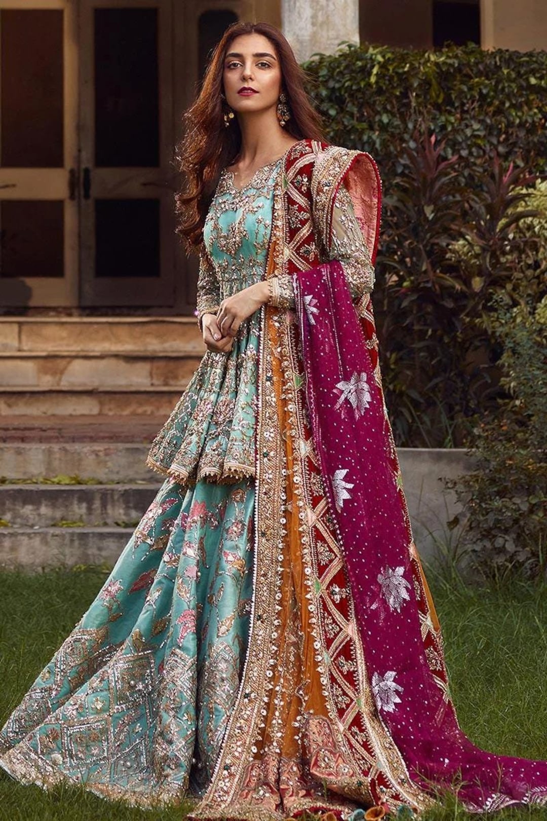Sky Blue Embroidered Lengha: Pakistani Wedding Dress - Etsy
