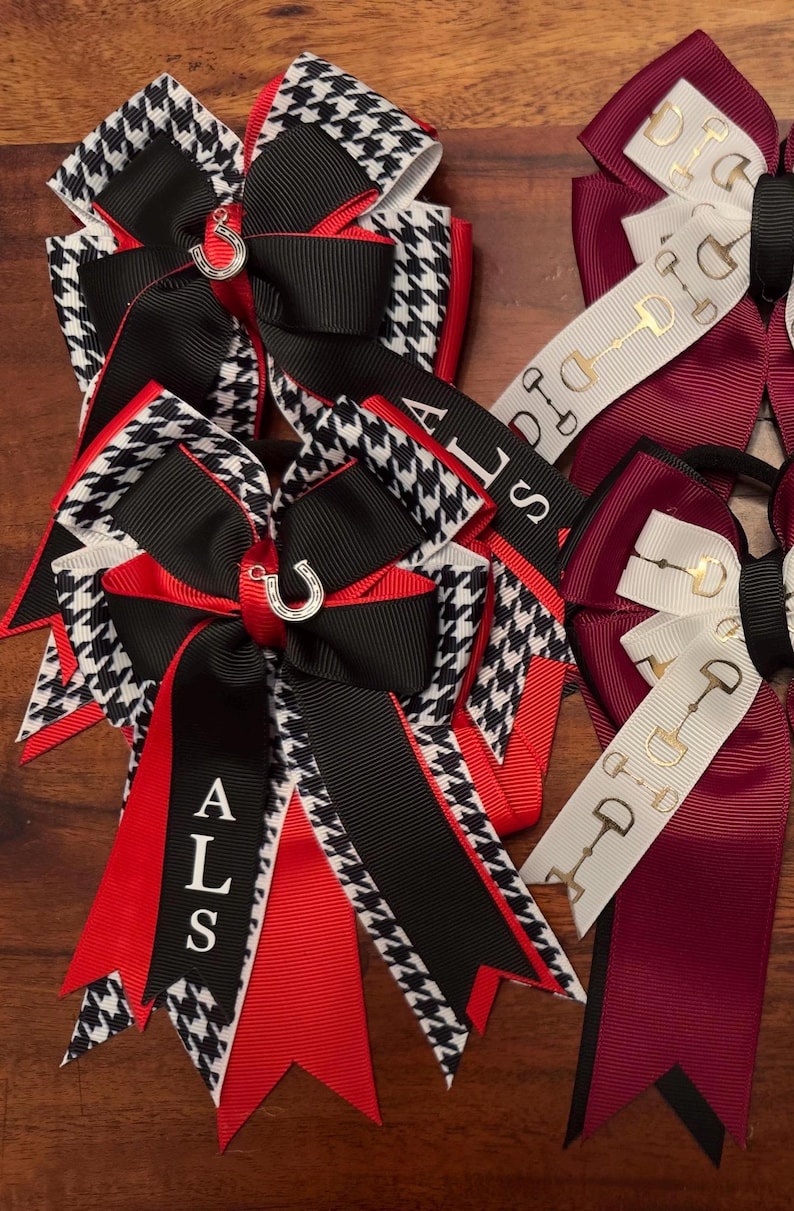 Red and Black Houndstooth Horse Show Bows: Equestrian Bows - Etsy