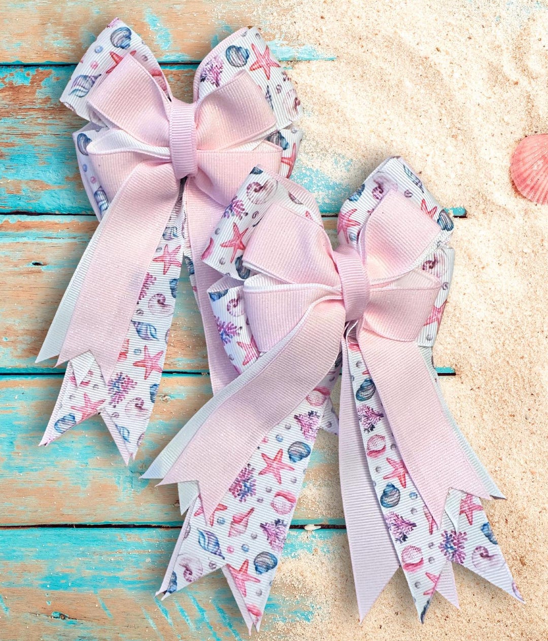 Summer Sea Shell Theme Equestrian Show Bows, Horseback Riding Bows ...
