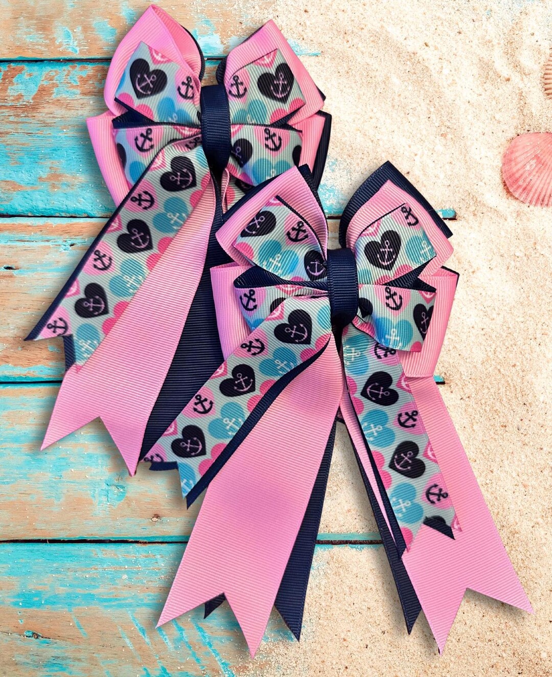 Nautical Equestrian Show Bows: Pink, Blue, and Anchor - Pair - Etsy