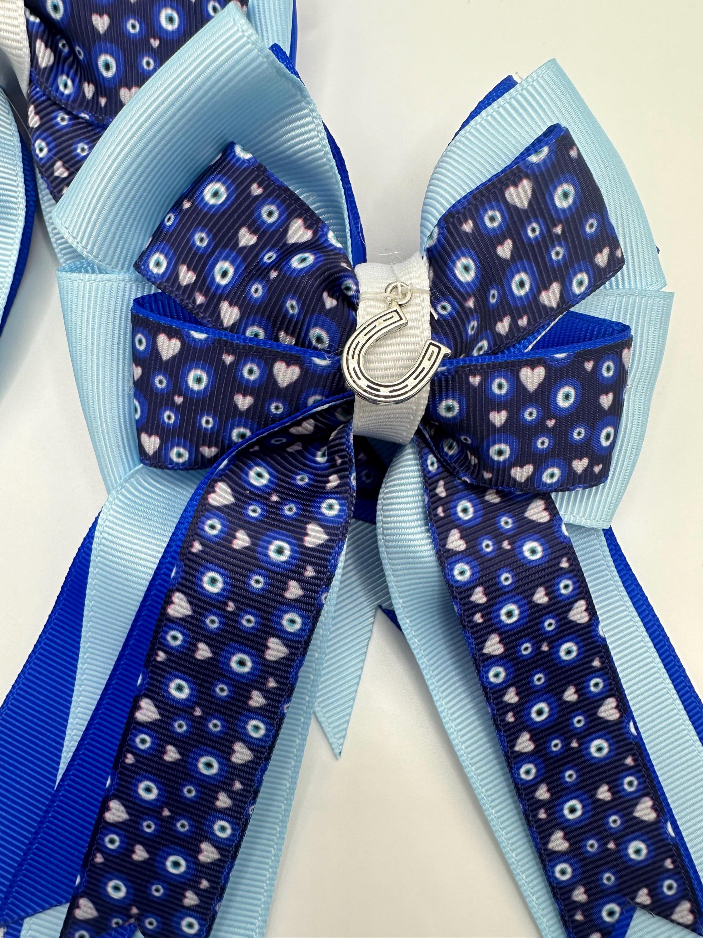 Evil Eye Horse Show Bows - Royal Blue & Light Blue Equestrian Bows With ...