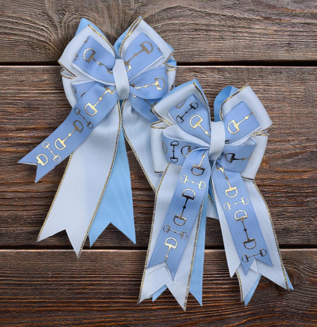 Light Blue & Gold Horse Show Bows: Equestrian Pony Tail Bow - Etsy