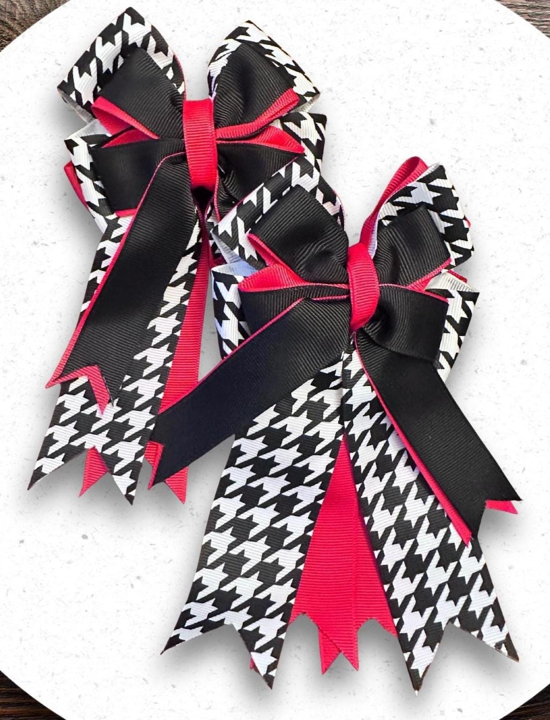 Red and Black Houndstooth Horse Show Bows: Equestrian Bows - Etsy