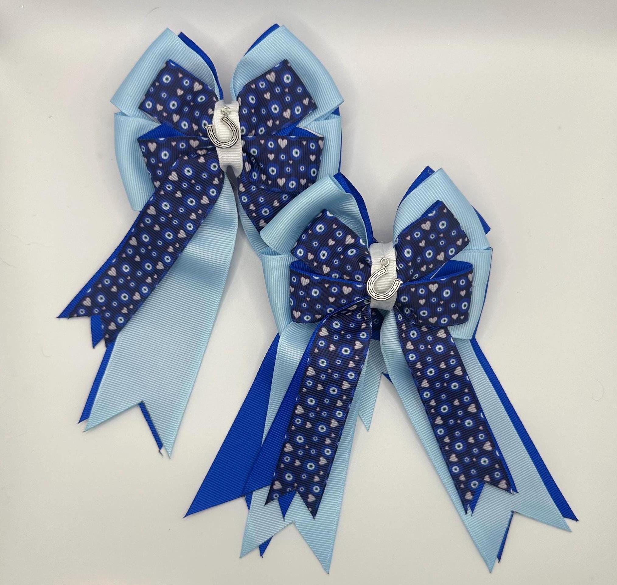 Evil Eye Horse Show Bows - Royal Blue & Light Blue Equestrian Bows With ...