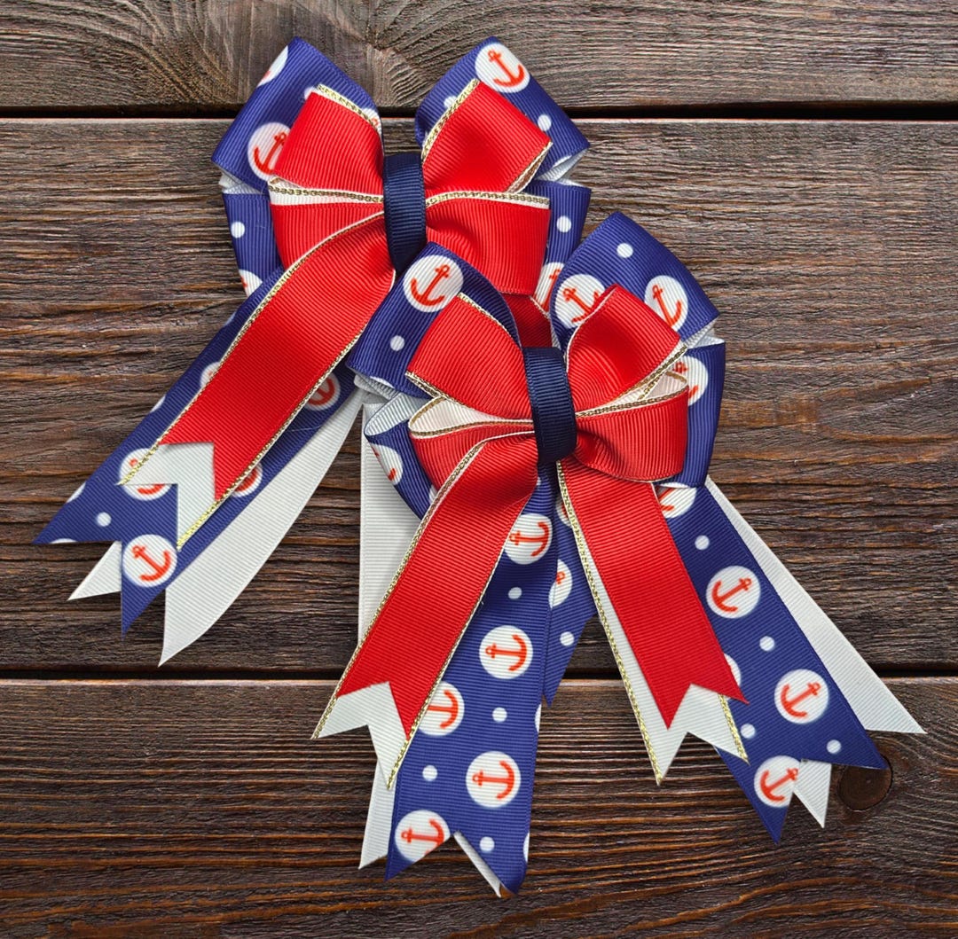 Red, White & Blue Horse Show Bows: Sailor Themed Equestrian Bows - Etsy