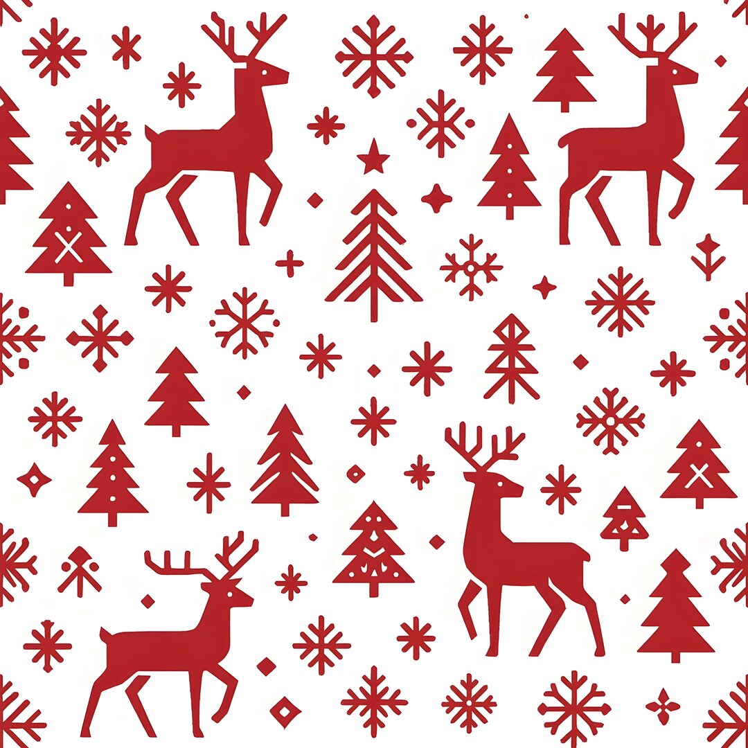 Scandinavian Christmas Seamless Pattern – Red Reindeer & Snowflakes ...