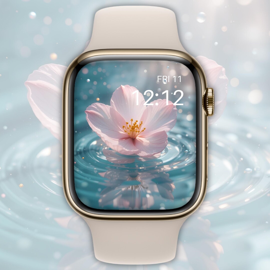Tranquil Bloom – 3D Floral & Water Ripple Apple Watch Wallpaper ...