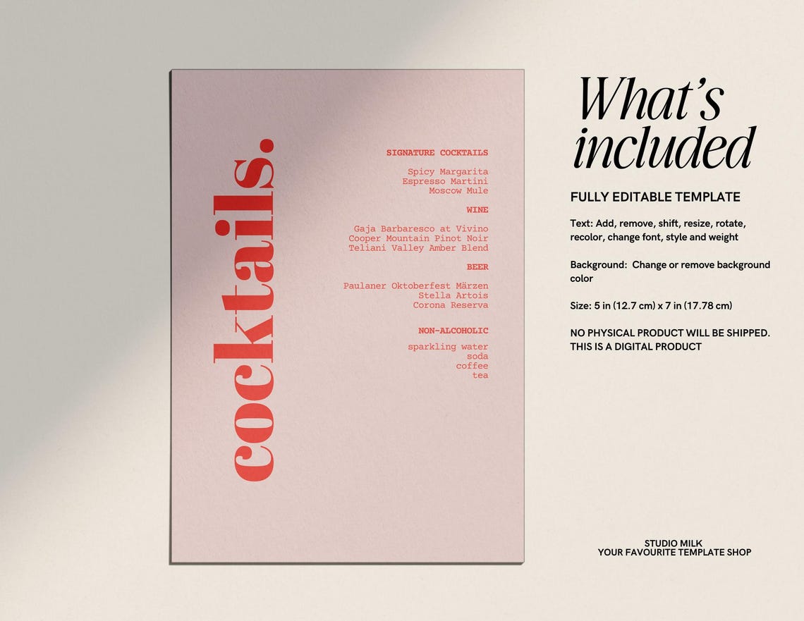 COCKTAIL MENU | Dinner Party | Bold | Graphic | Modern | Editable ...