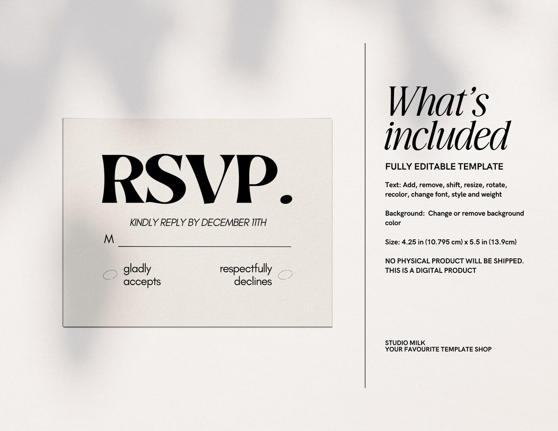 PRINTABLE RSVP CARD Template | Rsvp Invitation Insert, Rsvp Postcard ...