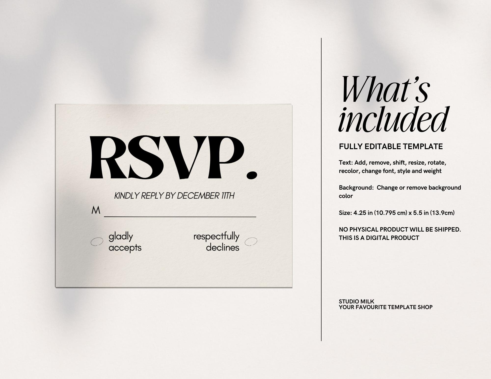 PRINTABLE RSVP CARD Template | Rsvp Invitation Insert, Rsvp Postcard ...