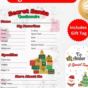 Secret Santa Questionnaire Wish List Printable Letter to Santa Holiday ...