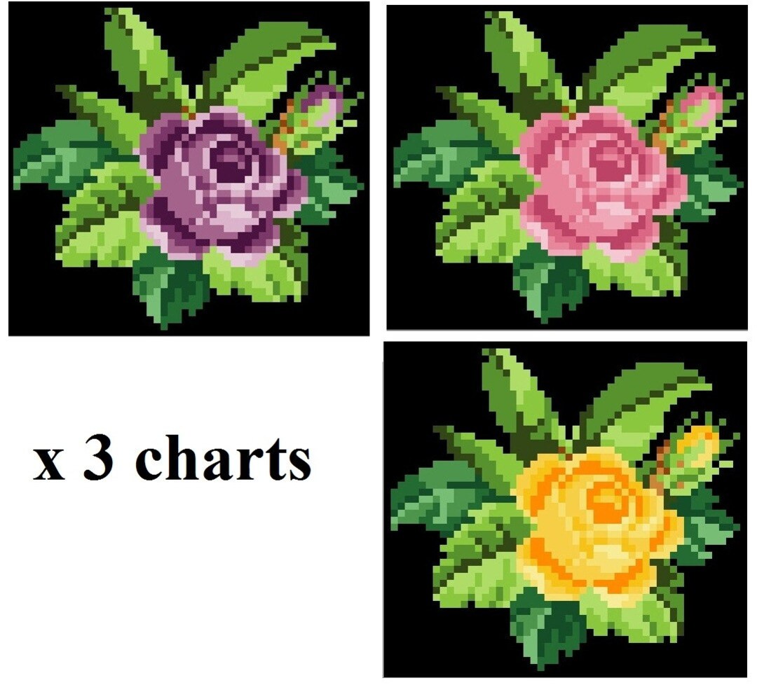 3 X Rose Pattern Collection Bonus Free Sampler Pattern. - Etsy