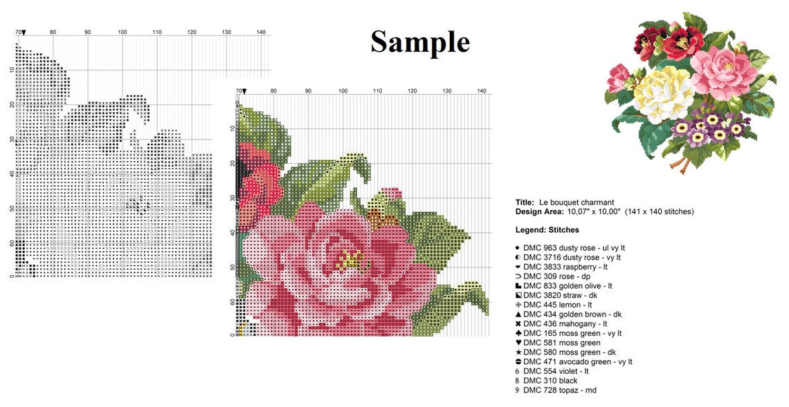 French Bouquet - Cross Stitch Pattern. Instant Download PDF - Etsy