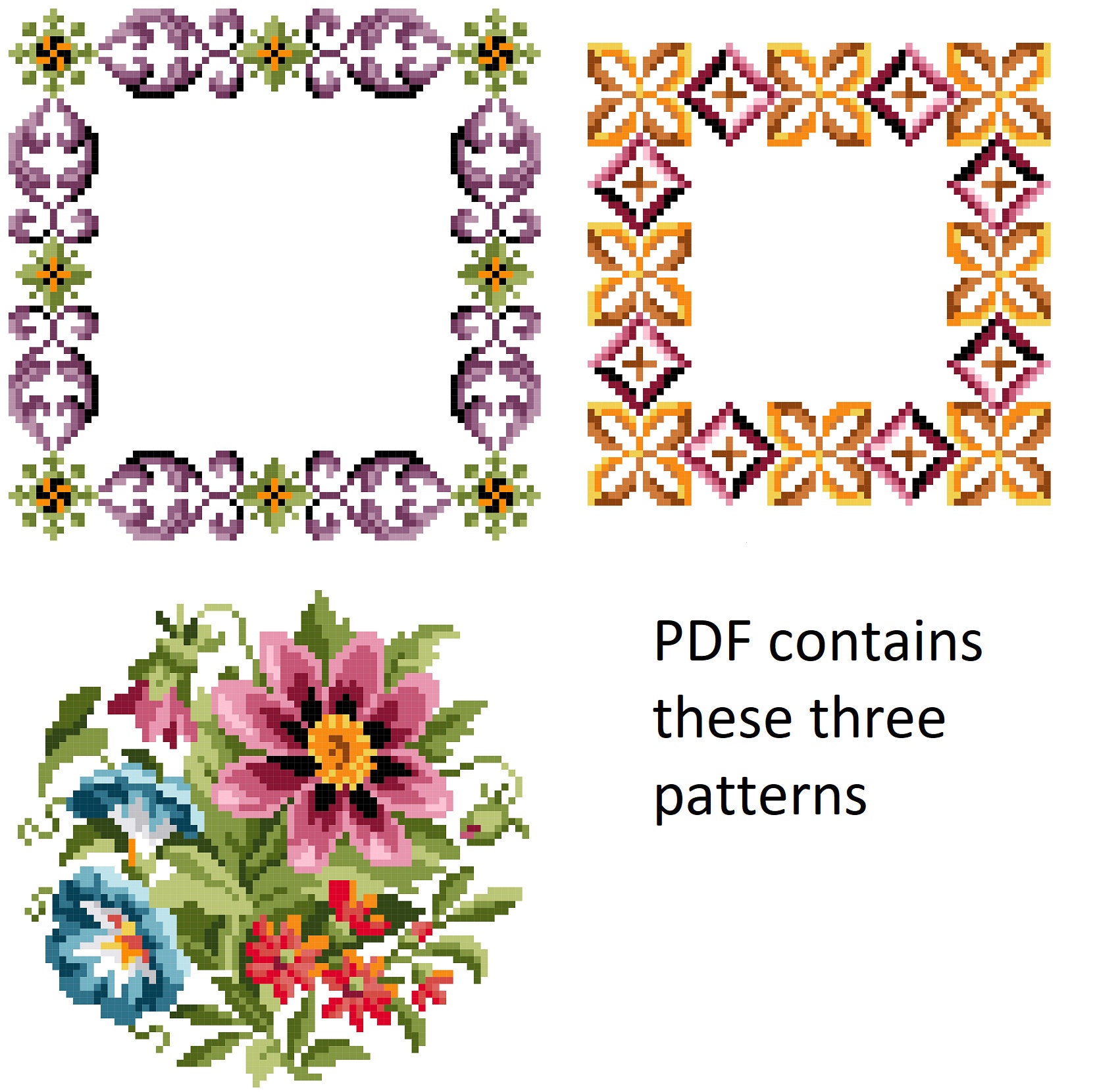 Pretty Flowers. Flower Cross Stitch Pattern. Instant Download - Etsy