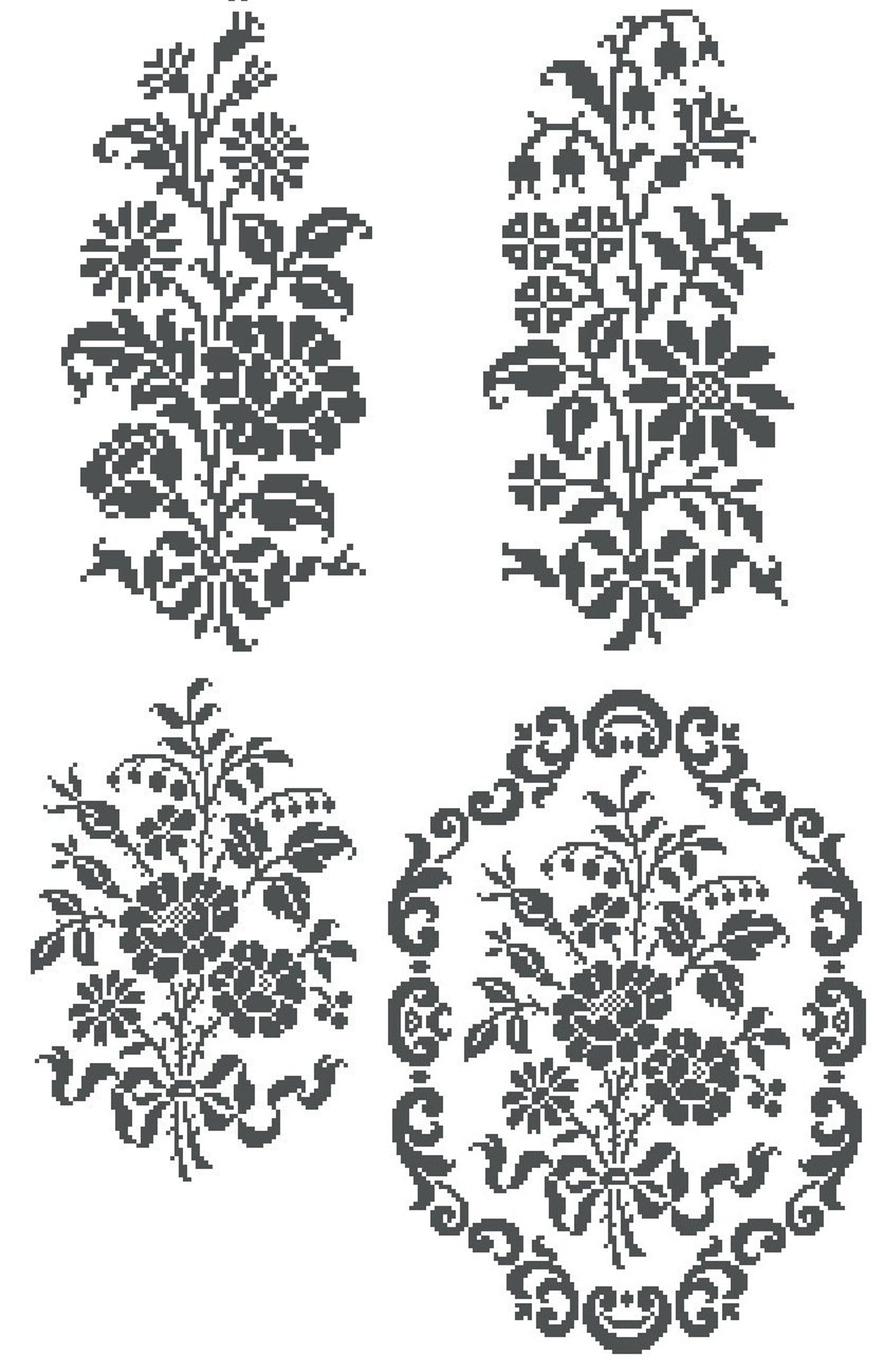 Monochrome Flowers Cross Stitch Or Filet Crochet Pattern Instant Download Pdf Etsy
