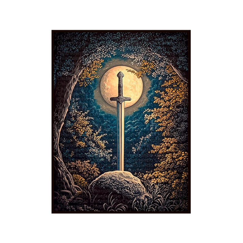 Sword in Stone Myth Painting Arthurian Sword Lore, Magical Room Decor ...