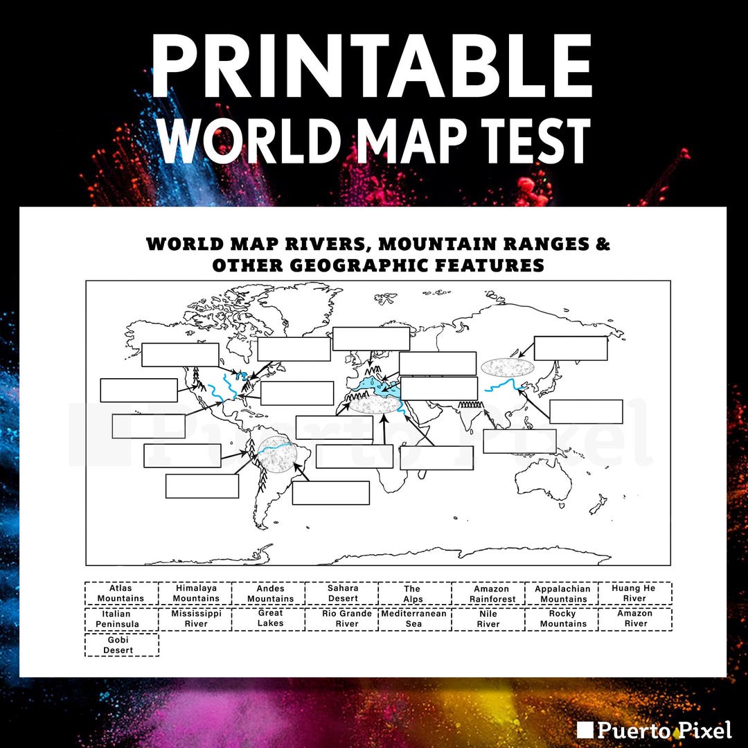 World Map Rivers, Mountains and Other Geographic Features Cut and Paste ...