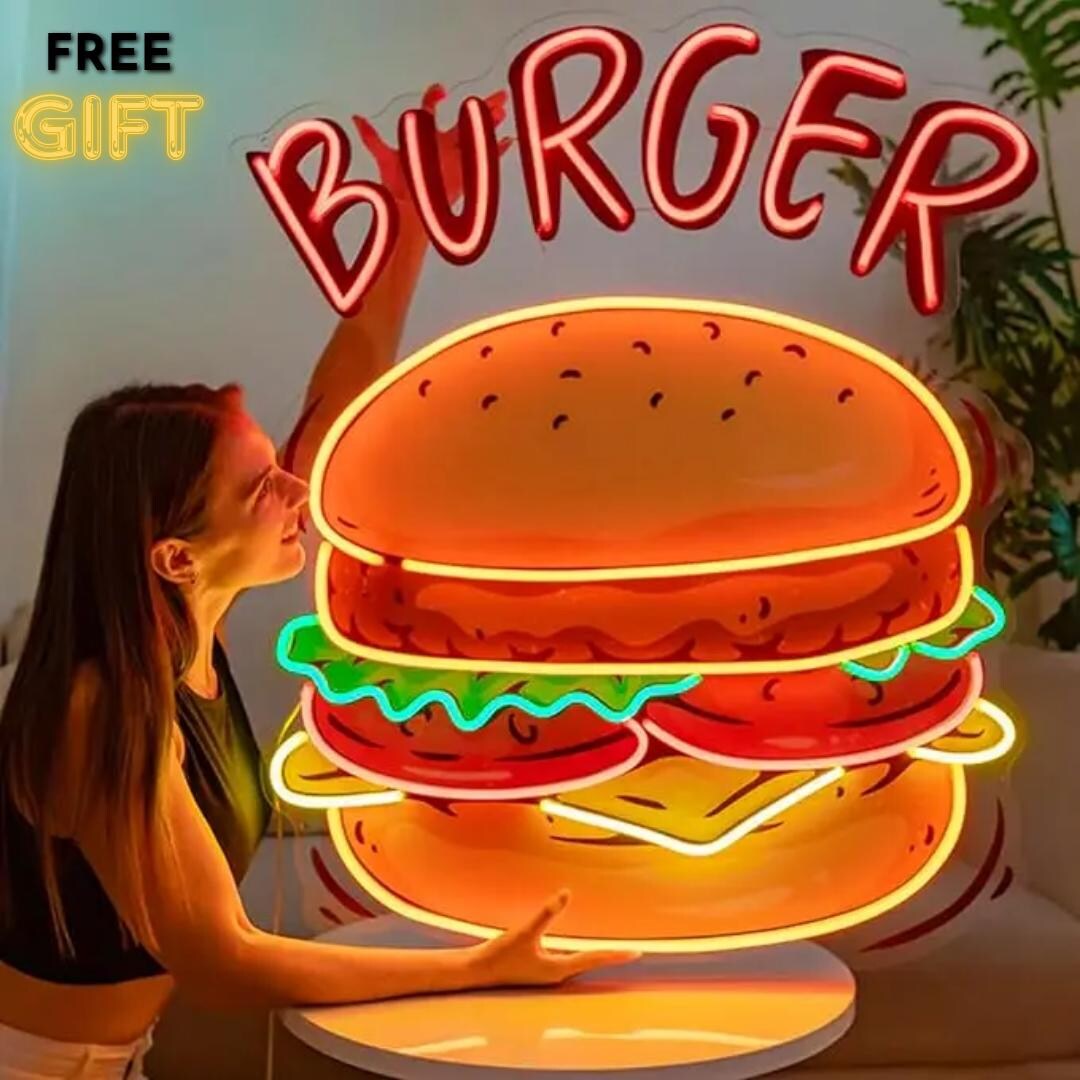 Neon Custom Sign WITH GIFT| Burger Neon Sign Fast Food| Snack Food Neon ...