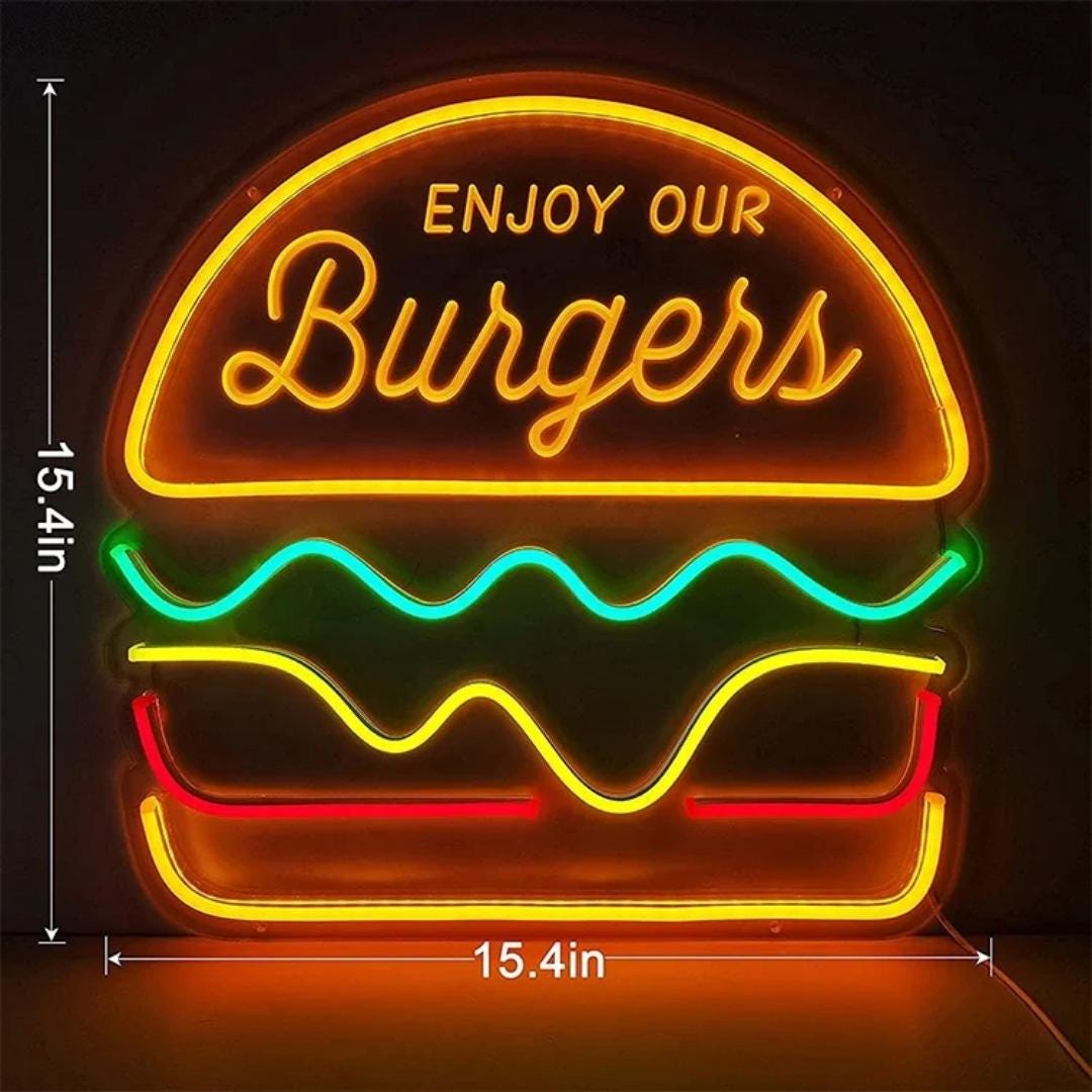 Neon Custom Sign WITH GIFT| Burger Neon Sign Fast Food| Snack Food Neon ...