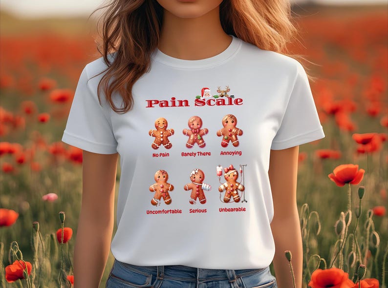Gingerbread Pain Scale T-shirt, Funny Pain Level Tee, Softstyle Unisex ...