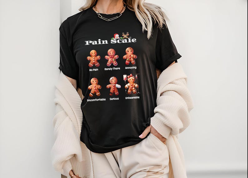 Gingerbread Pain Scale T-shirt, Funny Pain Level Tee, Softstyle Unisex ...
