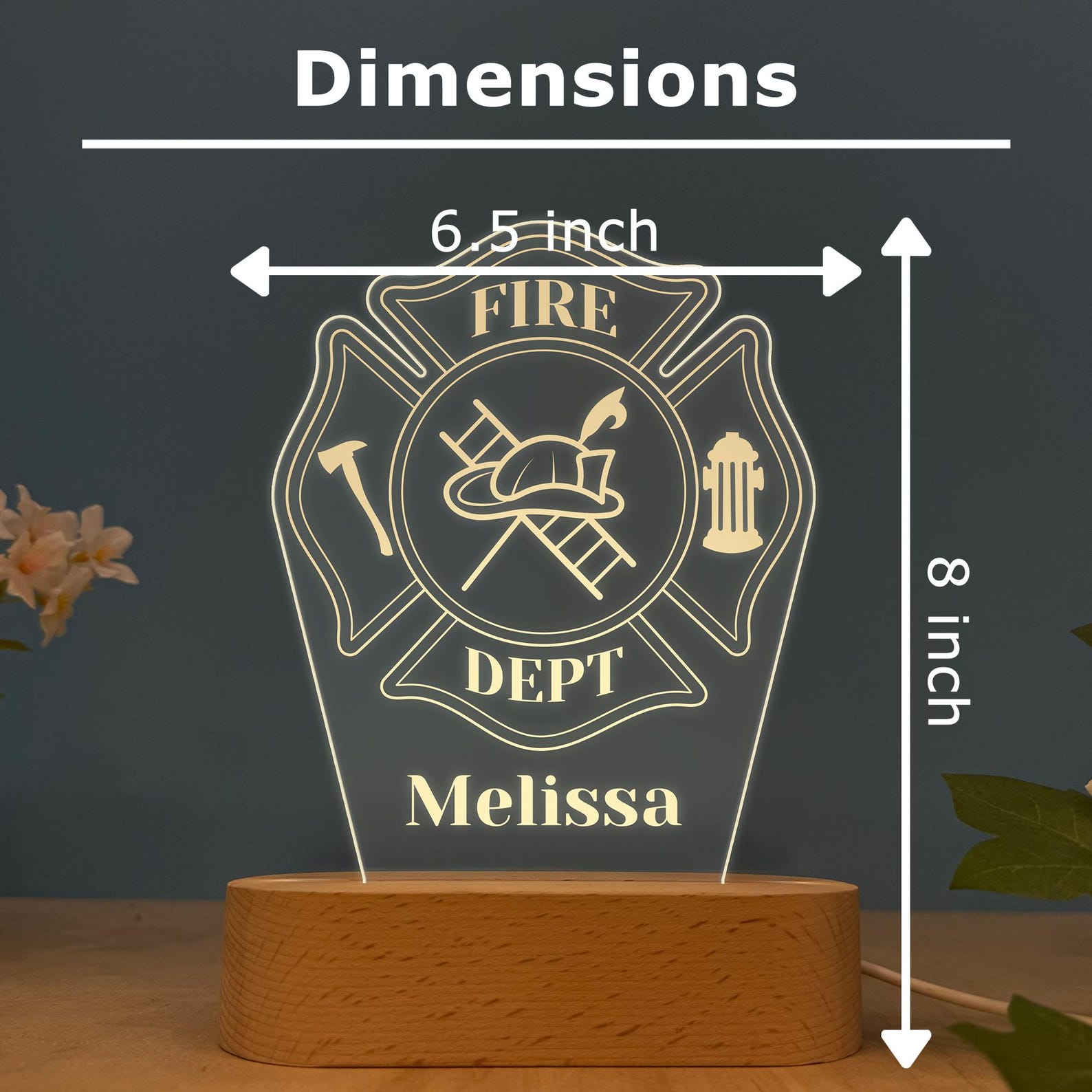 Custom Firefighter Night Light, Personalized Fireman Lamp, Firefighter ...