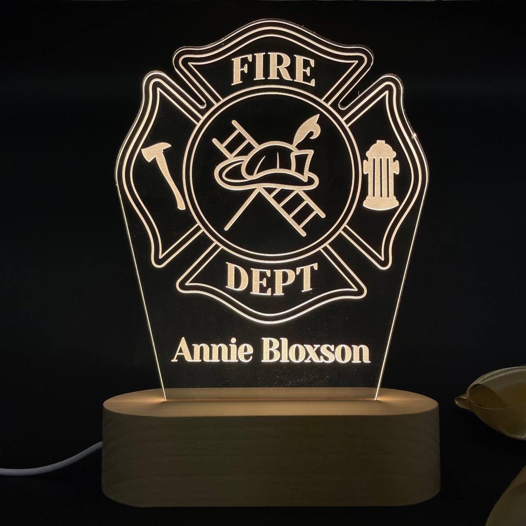 Custom Firefighter Night Light, Personalized Fireman Lamp, Firefighter ...