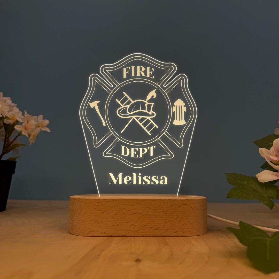 Personalized Firefighter Led Night Light Lamp, Fireman Sign Gift for ...