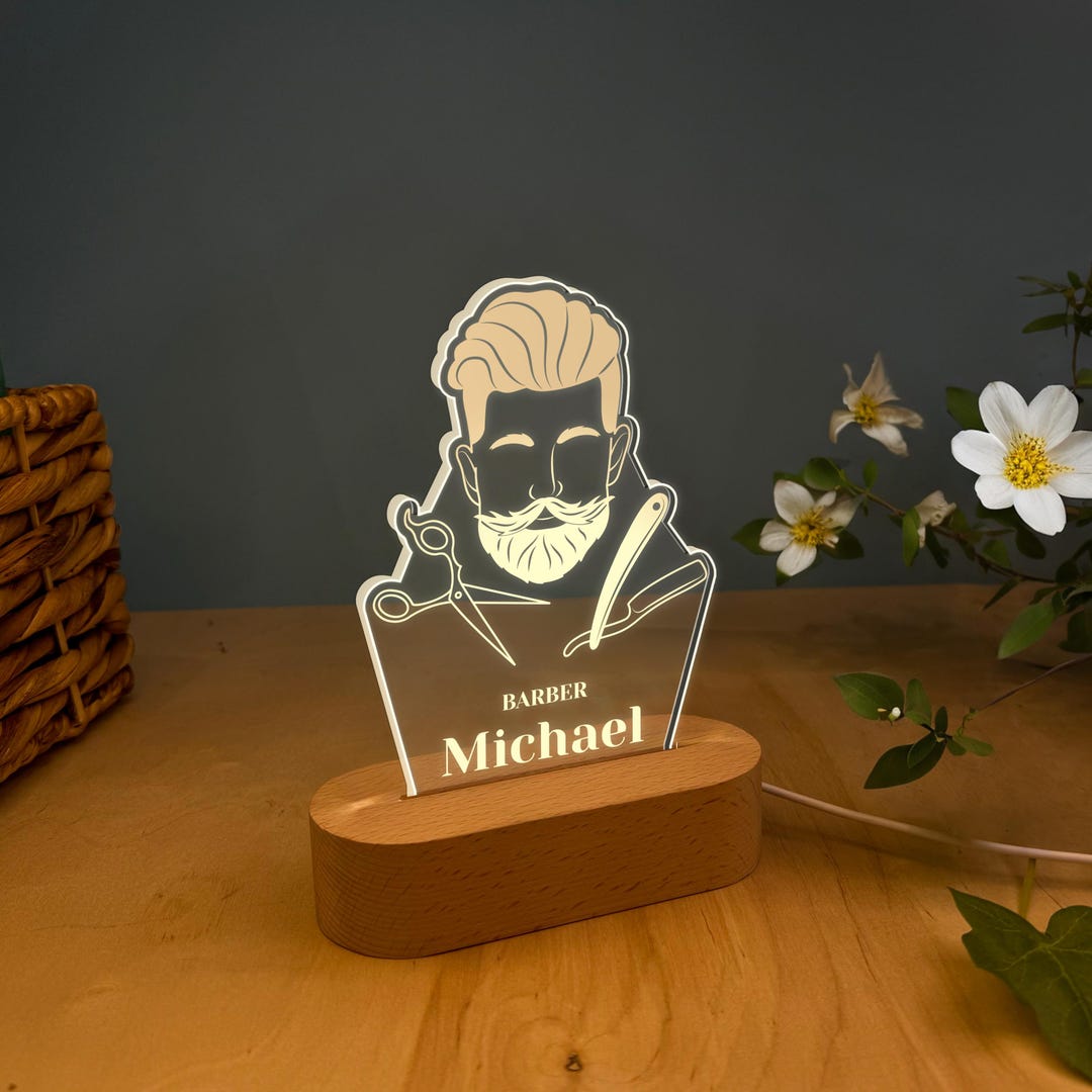 Personalized Barber Night Light – Custom LED Lamp for Barbershop Decor ...