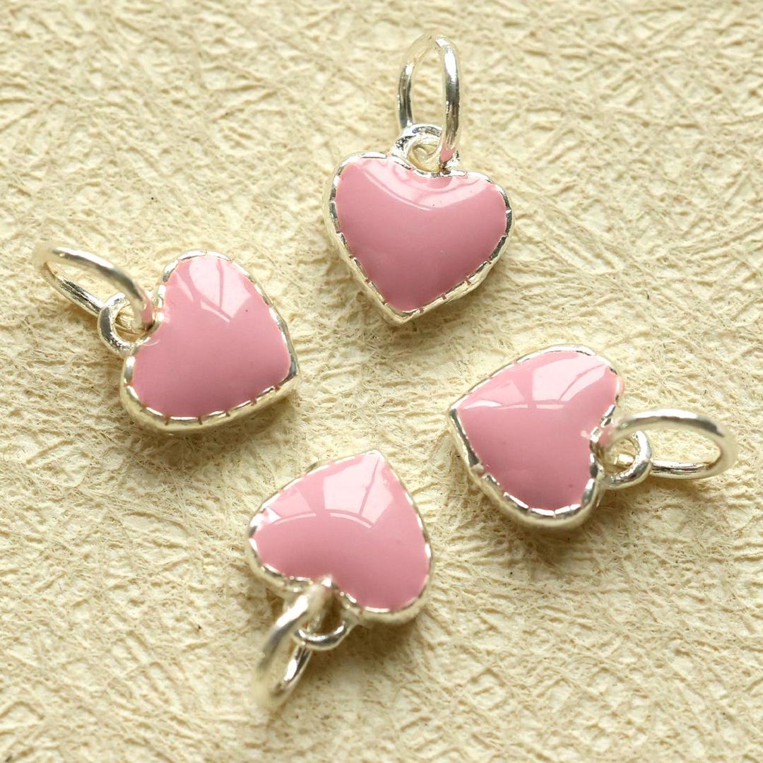 Sterling Silver Pink Puff Heart Charm, S925 Heart Charm, Pink Heart ...