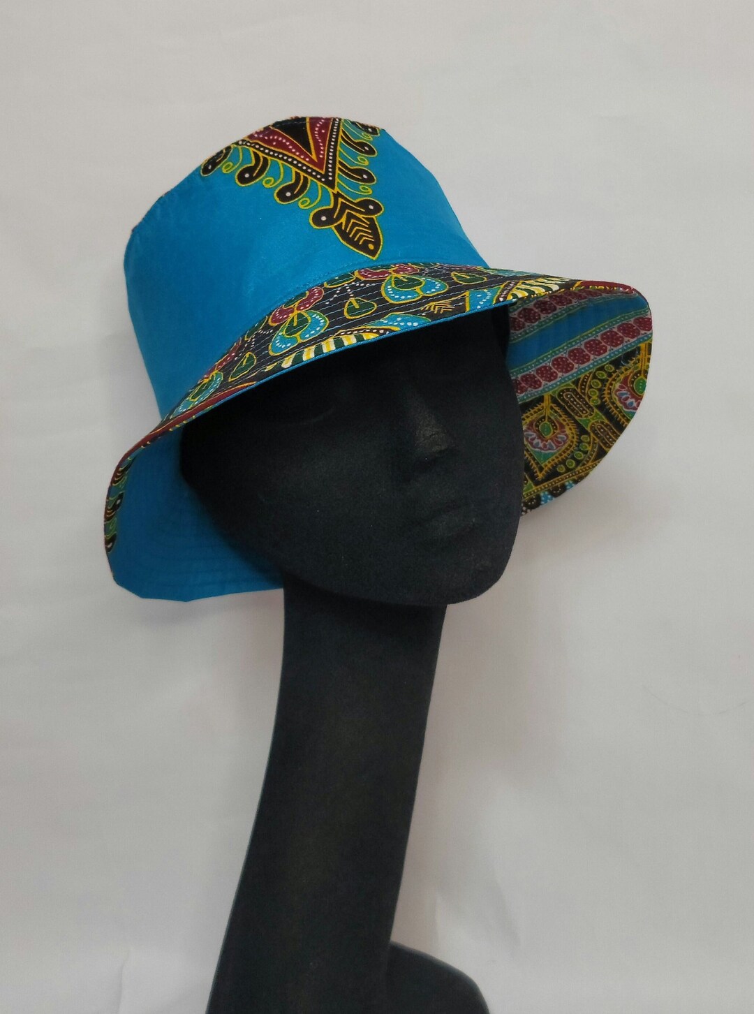 Teal Blue African Wax Print Bucket Hat - Handmade Cotton Sun Hat - Etsy