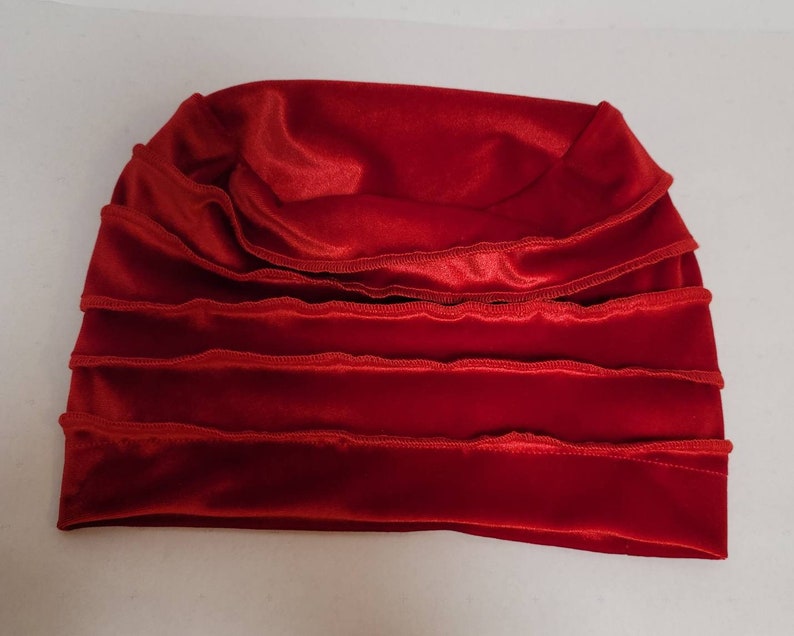 Womens Red Hot Stretch Velvet Hat With Merrow Seams, Slounchy Beanie ...