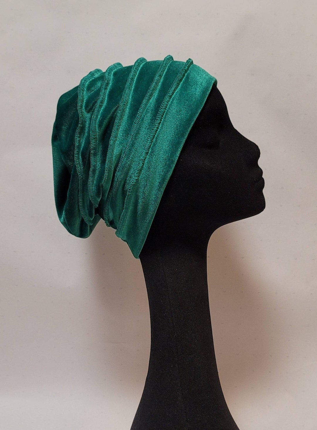 Womens Emerald Green Stretch Velvet Hat With Merrow Seams, Slounchy ...