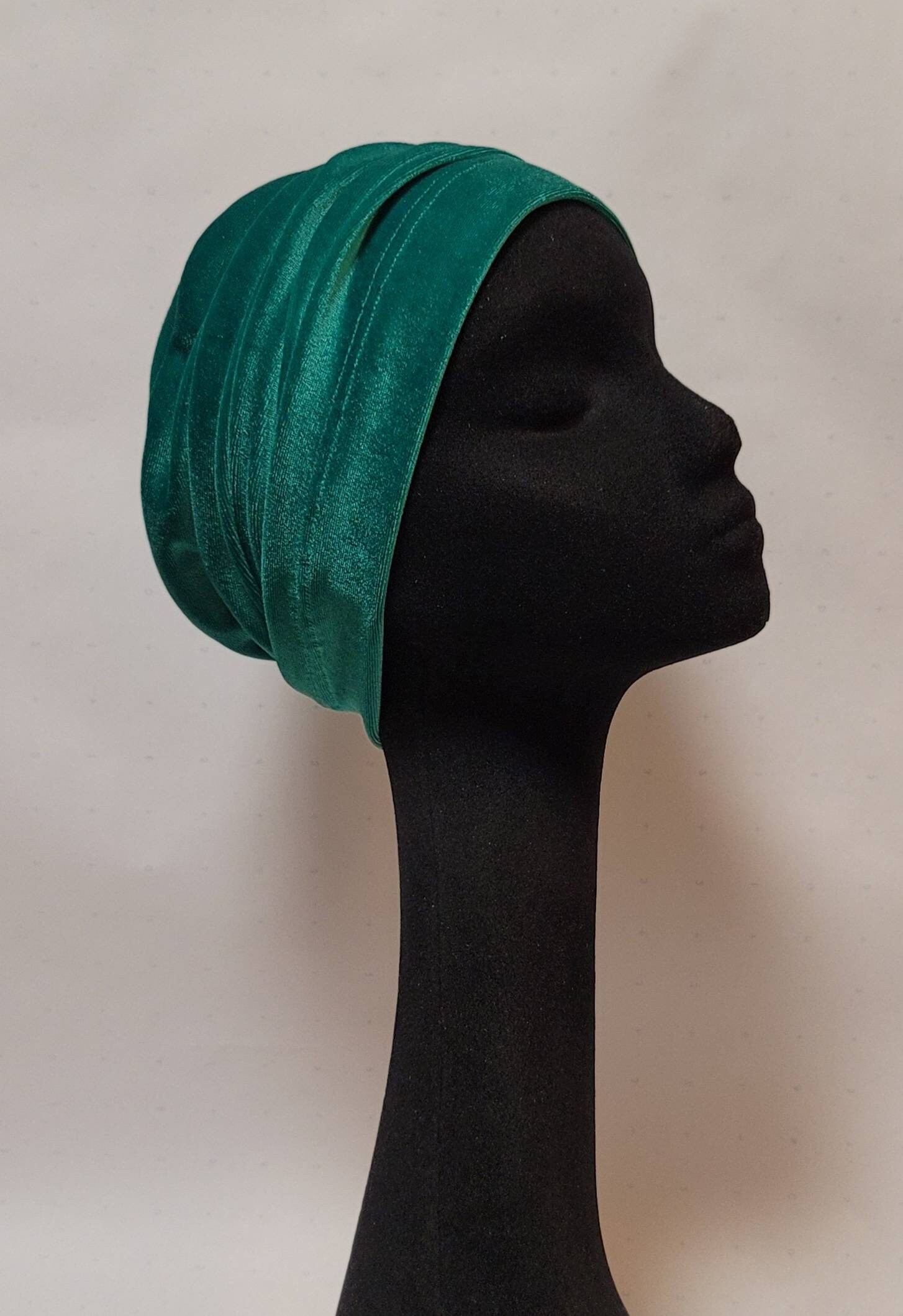 Womens Green Stretch Velvet Hat, Slounchy Beanie Hat, Soft Winter Hat ...