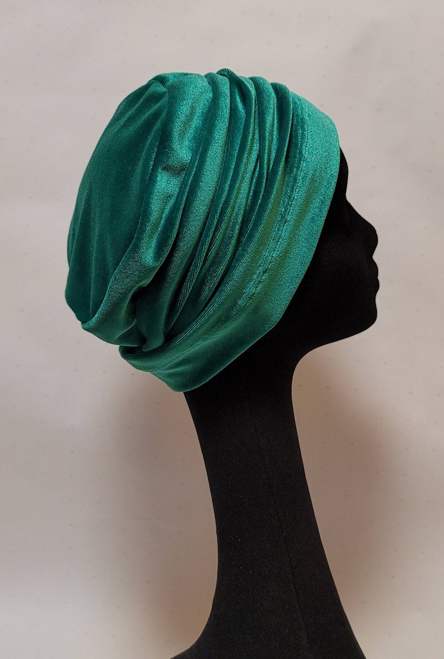 Womens Green Stretch Velvet Hat, Slounchy Beanie Hat, Soft Winter Hat ...