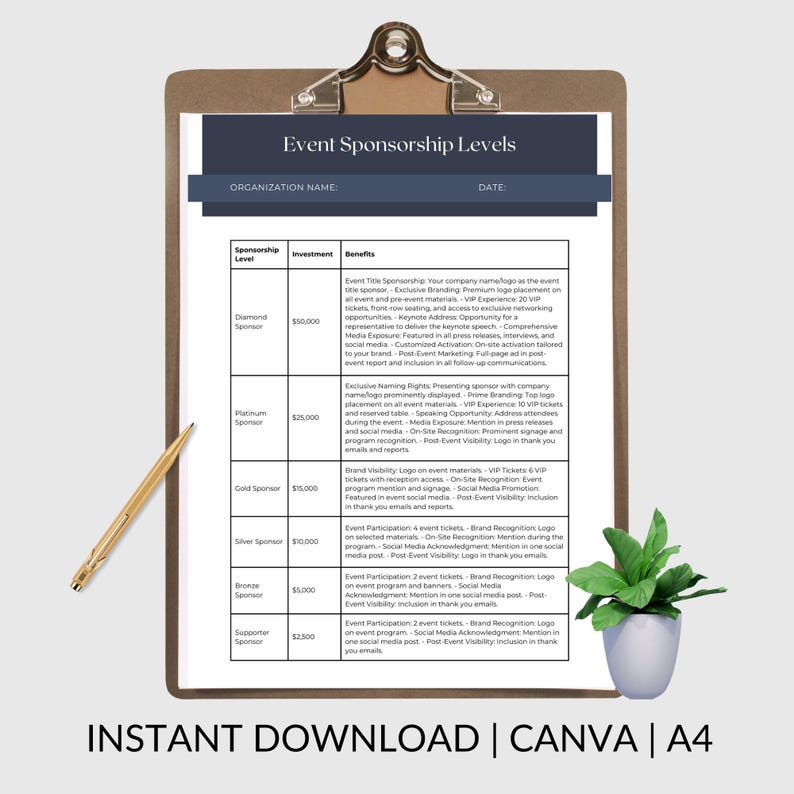 Event Sponsorship Levels Packet Template | Fundraiser Sponsorship ...