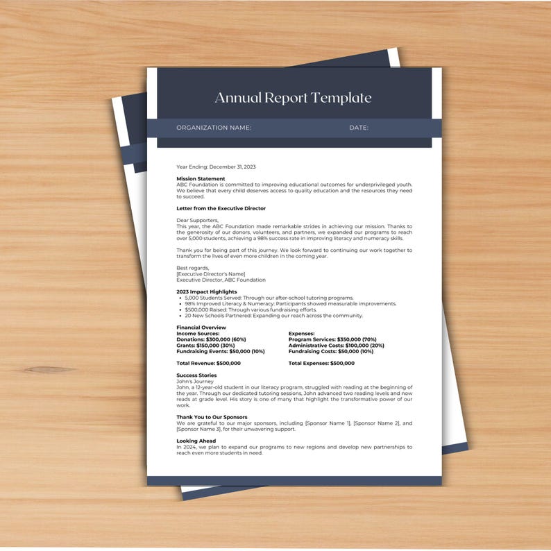Nonprofit Annual Report Template,annual Organization Report Template ...